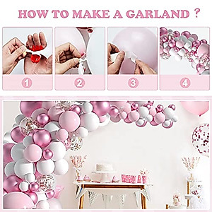 Pink White Balloons Garland Arch Kit, Pastel Pink Balloons Metallic Pink Confetti Rose Gold Birthday Party Balloons for Baby Shower,Birthday,Bridal,Anniversary Party,Wedding