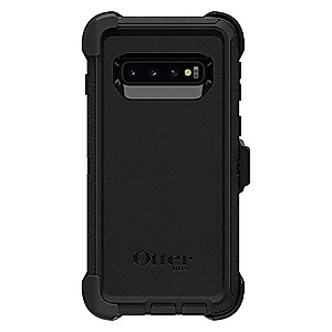 OtterBox Galaxy S10 Defender Series Case - BLACK, rugged & durable, with port protection, includes holster clip kickstand