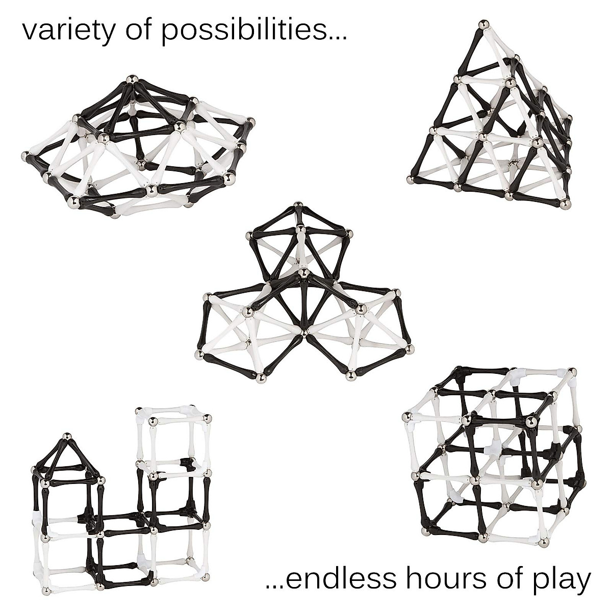 Goobi 110 Piece Construction Black and White Set Building Toy Active Play Sticks STEM Learning Creativity Imagination Children’s 3D Puzzle Educational Brain Toys for Kids with Instruction Booklet