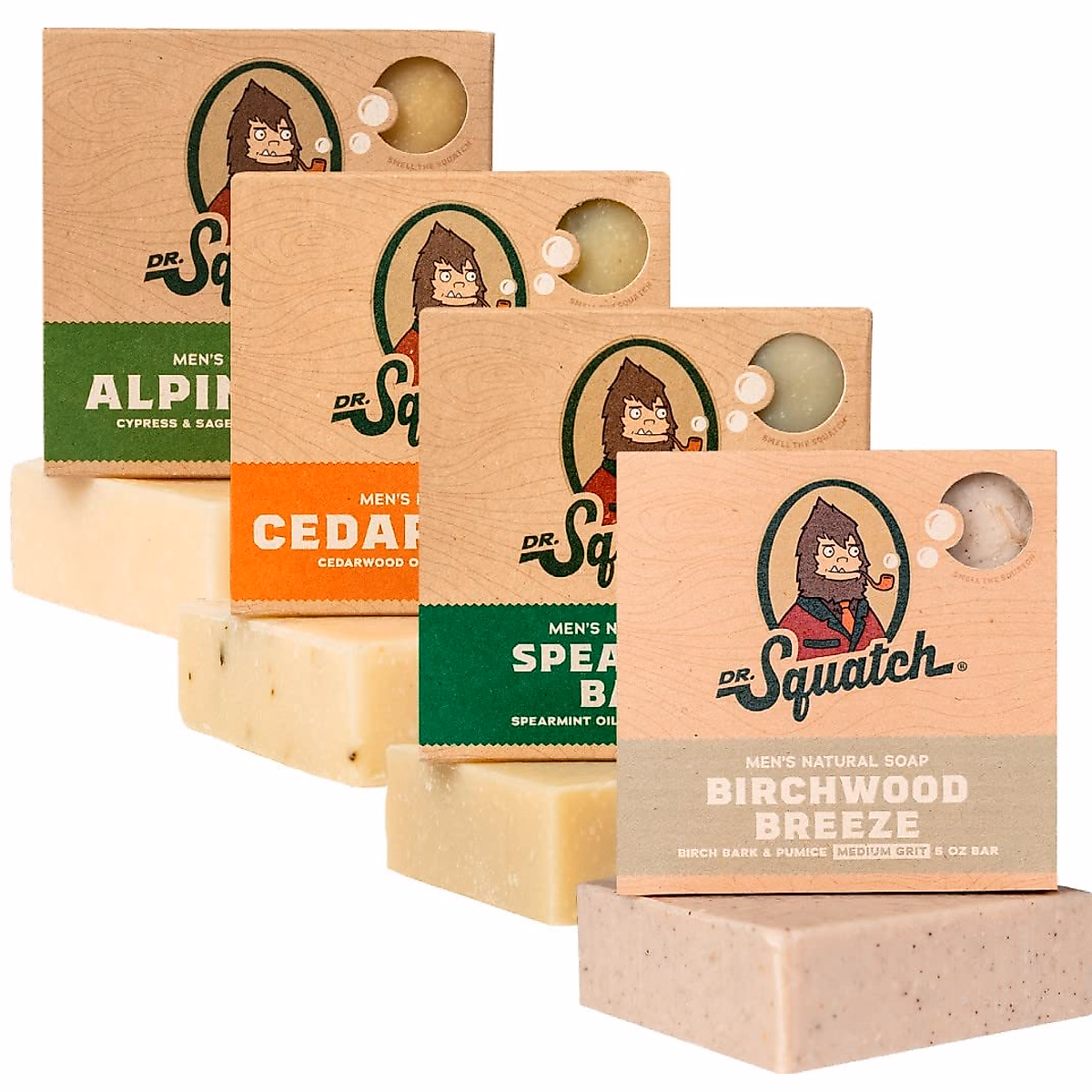 Dr. Squatch Men's Soap Variety 4 Pack - Spearmint Basil, Birchwood Breeze, Cedar Citrus, Alpine Sage