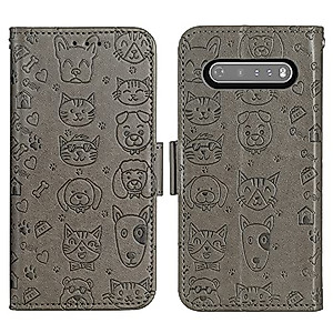 FDCWTSH Compatible with LG V60 ThinQ V60ThinQ 5G G9 Thin Q Wallet Case Wrist Strap Lanyard Leather Flip Card Holder Stand Cell Accessories Phone Cover for LGV60 V 60 60ThinQ 60V Women Men Grey