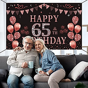 Trgowaul 65th Birthday Decorations for Women 65 Year Old Rose Gold Birthday Backdrop Banner 5.9 X 3.6 Fts Happy Birthday Party Suppiles Photography Supplies Background Happy 65th Birthday Decoration