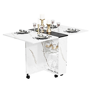 3imothrix Folding Dining Table, Dinner Table with Drawer and Storage and Shelves, Space Saving Dining Table with 6 Wheels, Kitchen Table for Small Spaces (Black)