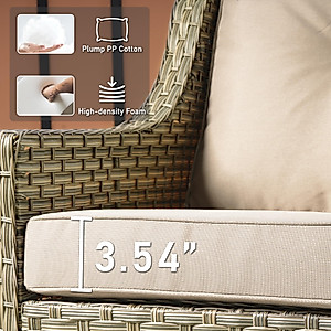 HOOOWOOO 5 Piece Patio Furniture Conversation Sets with Swivel Rocking Chairs,Outdoor Wicker Furniture with LED Tablet,All Weather Resistant High Back Rattan Conversational Set(Beige Tan)