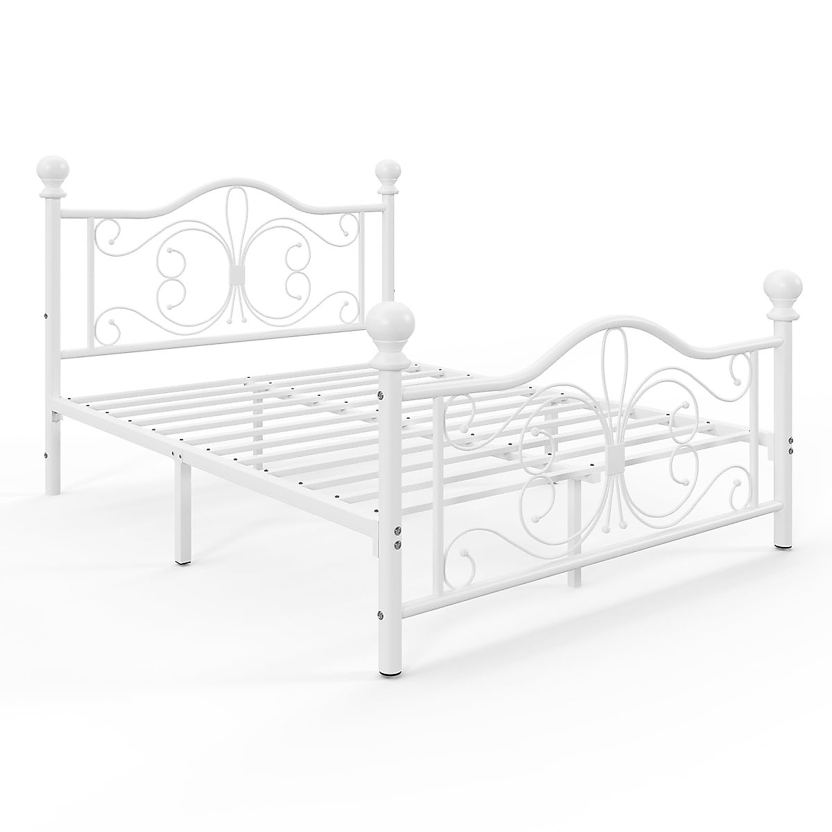LoVinson Full Size Bed Frame，Metal Platform Bed Frame with Headboard, Butterfly Pattern Design Headboard & Footboard, Strong Metal Slat Support, Easy Assemble, No Box Spring Needed, Noise Free, White