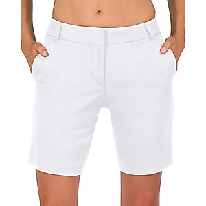 Three Sixty Six Womens Bermuda Golf Shorts 8 ½ Inch Inseam - Quick Dry Active Shorts with Pockets, Athletic and Breathable Ice White