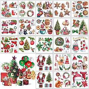 20 Sheets Christmas Rub on Transfers for Crafts and Furniture Rub on Transfers Stickers Red Xmas Rub on Decals Vintage Floral Santa Claus Cardinal for Wood DIY Paper Home Decor, 5.9 x 5.9 Inch
