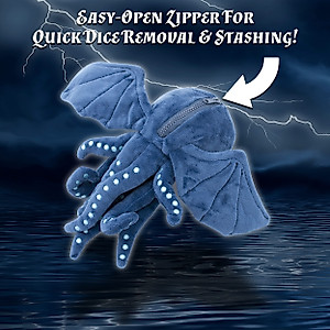 CASEMATIX Soft Dice Case and Dice Holder with 7 Included RPG Dice - 9.5" Sea Monster Figure with Dice Storage Zipper Compartment for up to 21 Dice, Protective Novelty Dice Container for Tabletop Dice