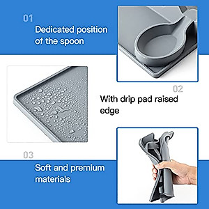 Silicone Spoon Rest, 2 in 1 Larger Size Silicone Spoon Holder for Stove Top, Upgraded Utensil Rest with Drip Pad Include 8 Slots & 1 Spoon Holder, Hang Hole Design, 2pcs, AHOUGER (Grey)