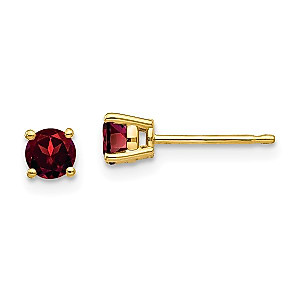 14K Yellow Gold 4mm Red Garnet Studs Gemstone Earrings January Birthstone Jewelry