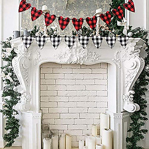 2 Pieces Valentine's Day Bunting Banner Buffalo Plaid Heart Garland Sign Valentines Check Fabric Love Banner for Valentine's Day Wedding Home Office Mantle Fireplace Holiday Decoration (Classic Color)