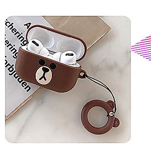 Jowhep Case for AirPod Pro 2019/Pro 2 Gen 2022 Cartoo Cute Silicone Cover Fashion Funny Animal Soft Protective Keychain Skin for Air Pods Pro Girls Boys Kawaii Shell Cases for AirPods Pro Brown Bear