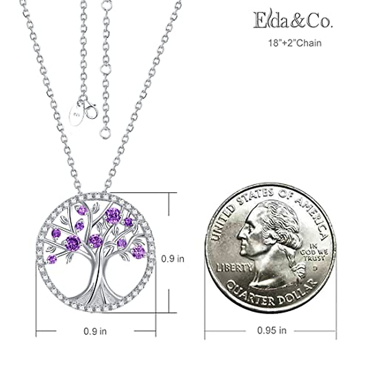 ELDA & CO. Tree of Life Necklace for Wife Mom Birthday Gifts February Birthstone Amethyst Jewelry for Women Sterling Silver Fine Jewelry