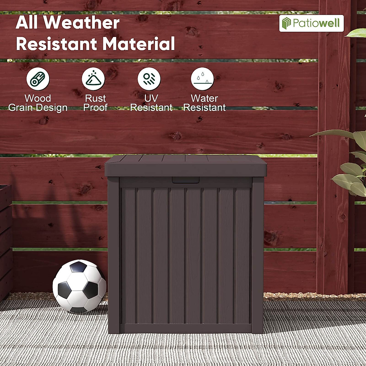 Patiowell 51 Gallon Resin Medium Deck Box, Outdoor Lightweight Storage Container for Patio Furniture, Pool Accessories, Toys, Garden Tools and Sports Equipment, Brown