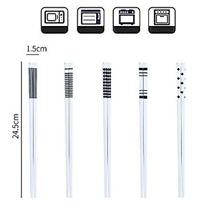 5 Pair Chinese Style Porcelain Chopsticks, 24cm /9.5inch Reusable Modern Hepburn Ceramic Chopsticks with Delicate Box, Ringer / Dot/ Stripe/ Wave/ Mark Chop Stick (Chopstick)