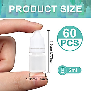 Ira Pollitt 60 Pack 2 ml Plastic Empty Dropper Bottles Squeezable Dropper Bottles Portable Drops Containers with Screw Cap and Plug for Home and Travel