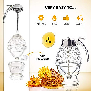 Glass Syrup Dispenser for Pancakes - No Drip Honey Dispenser Glass - Syrup Bottle 8 Oz