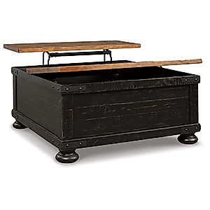 Signature Design by Ashley Valebeck Farmhouse Lift Top Coffee Table with Storage, Distressed Brown & Black Finish, 36 in x 36 in x 18 in