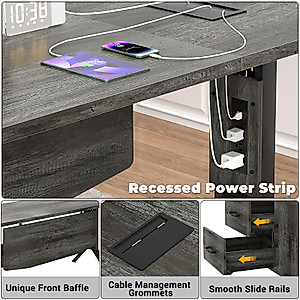 Homieasy L Shaped Office Desk with Storage Cabinet and Recessed Power Strip LED Strip, 55 Inch Thickened Heavy Duty Executive Computer Desk with 2 Drawers and 1 Door Cabinet, Black Oak F15