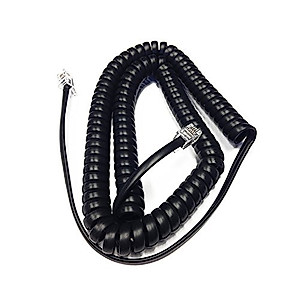 The VoIP Lounge 12 Foot Flat Black Phone Handset Receiver Curly Cord with Long Lead (Please Read The Full Description)