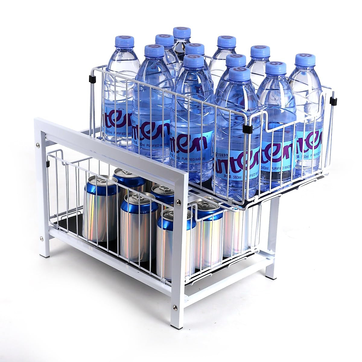 IIF Under Sink Organiser White 2 Tier Sliding Basket Drawers Storage Organisation Pull out Sink Shelf Cabinet Rack for Bathroom Kitchen Pantry