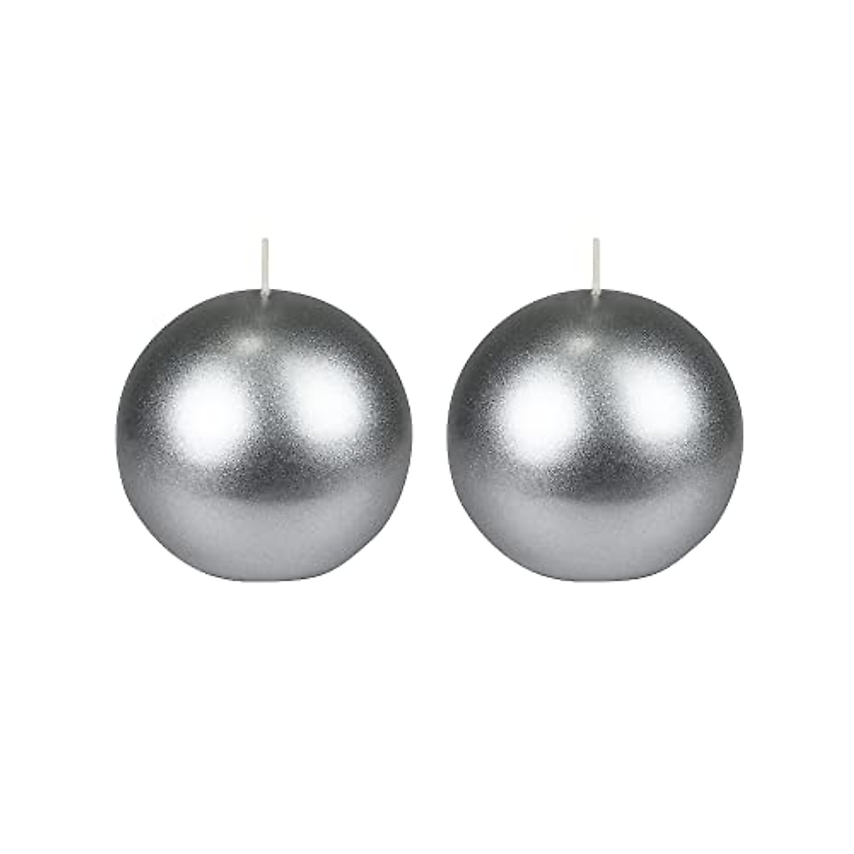 Zest Candle 2-Piece Ball Candles, 4-Inch, Metallic Silver