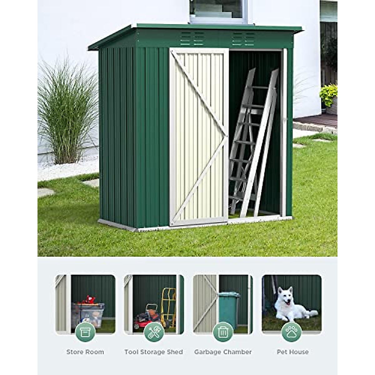 Bealife 5' x 3' Outdoor Storage Shed Clearance, Metal Outdoor Storage Cabinet with Single Lockable Door, Waterproof Tool Shed, Backyard Shed for Garden, Patio and Lawn(Green)