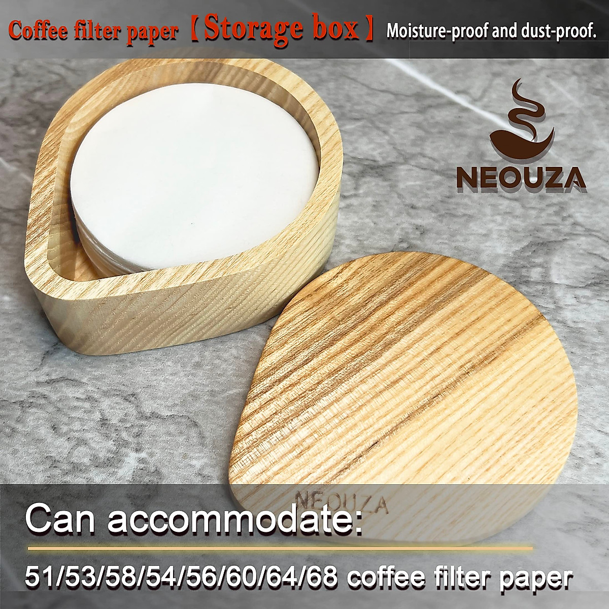 NEOUZA Coffee Round Paper Filter Container Shower Screen Holder for Espresso Machine Portafilter Moka Pot AeroPress, White Ash