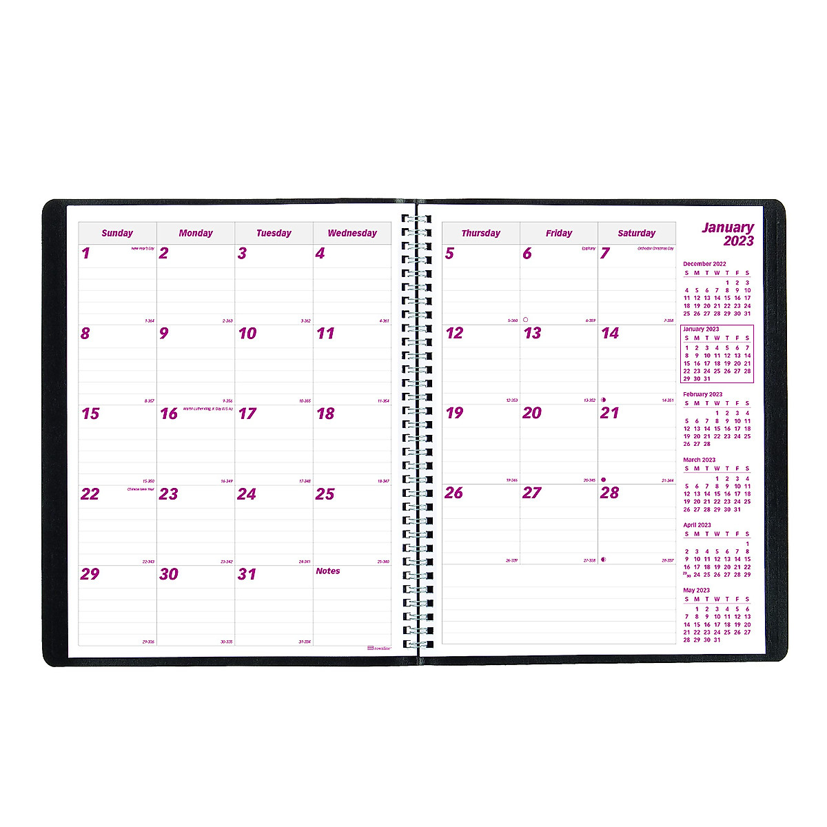 Brownline 2023 Essential Monthly Planner, 16 Months, September 2022 to December 2023, Twin-Wire Binding, 11" x 8.5", Black (CB1260.BLK-23)
