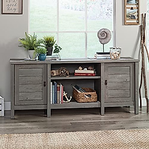 Sauder Cottage Road TV Credenza with Doors, L: 59.13" x W: 15.59" x H: 24.65", Mystic Oak Finish