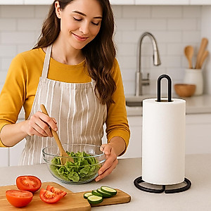 Creative Home Heavy Duty Metal Paper Towel Holder Kitchen Towel Stand for Kitchen Countertop Dining Table, 4.8" Diam. x 11.8" H, Black Powder Coating