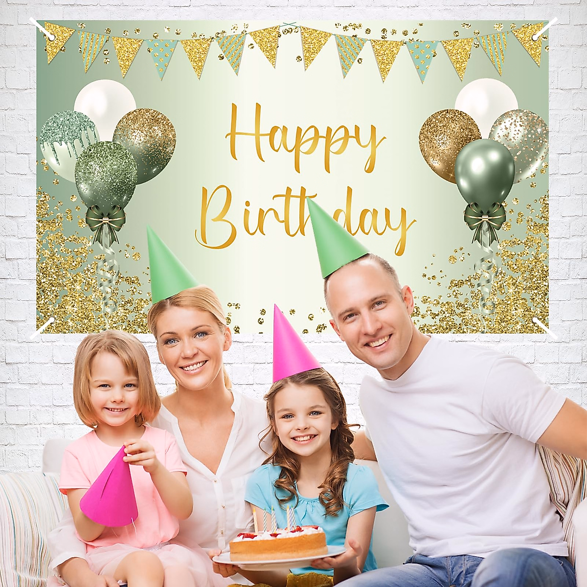 Sage Green Happy Birthday Decorations for Women Men, Sage Green Birthday Banner Backdrop Birthday Signs, Light Green Birthday Party Decorations for her Birthday Party Supplies