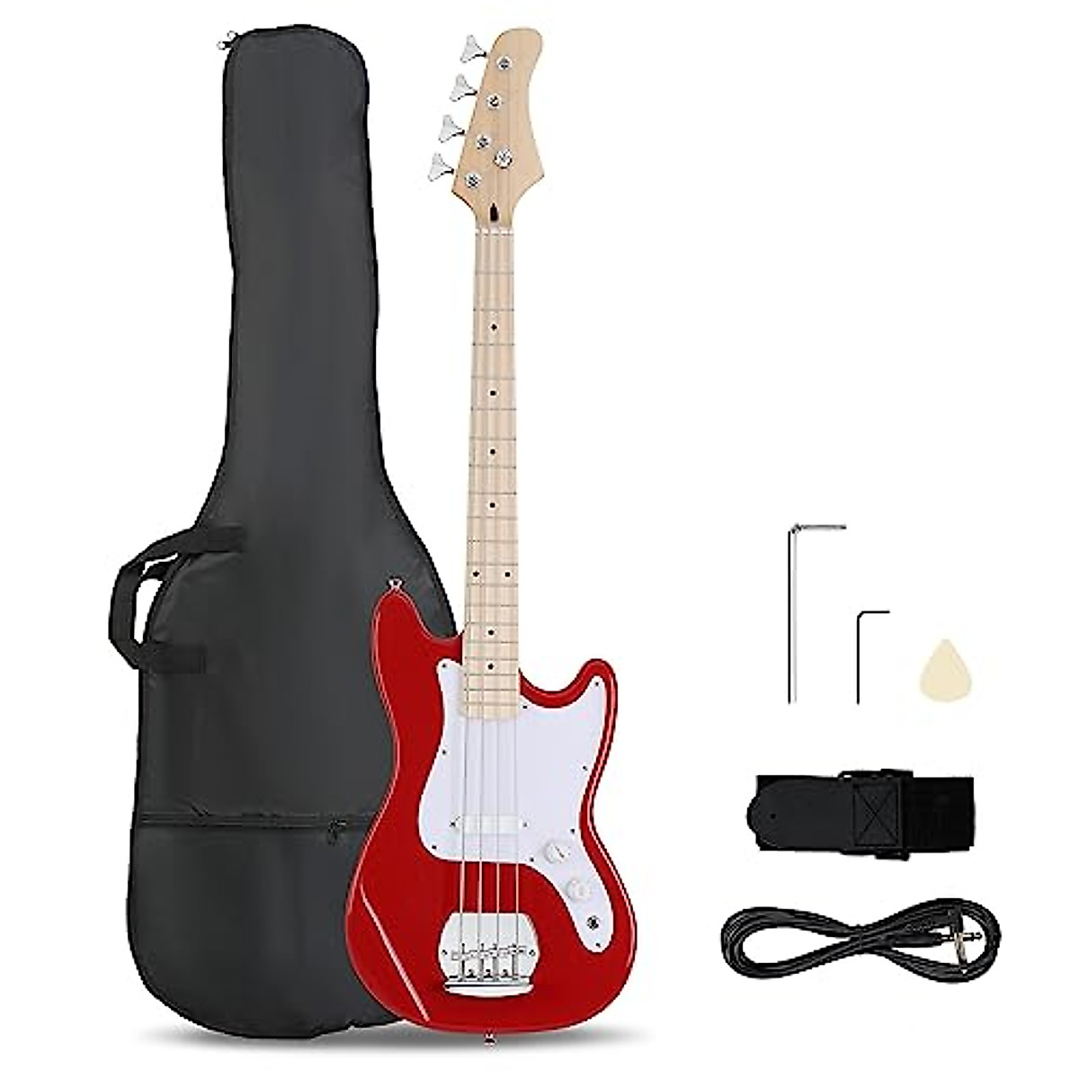 Ktaxon 4 String Electric Bass Guitar, Beginner Electric Bass Guitars Kit with Gig Bag, Shoulder Strap & Cable, Accessories, 42.5" Single-Coil Pickup Bass Guitars W/Fixed Bridge (Red)