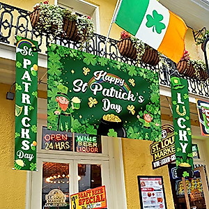 St Patricks Day Decorations, St. Patrick's Day Porch Sign Welcome Banner, Large Lucky Shamrock Clover Photography Backdrop Decor, St Patricks Day Gift for Outdoor Garden Door Parade Party Supplies
