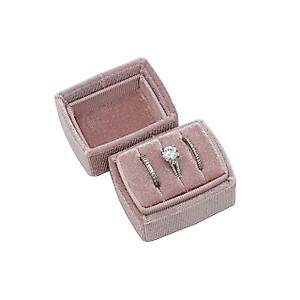 Beatrix & Luca 3 Ring Velvet Ring Box | Ring Holder | Jewelry | Proposal | Wedding | Ceremony | Engagement | Photography | Keepsake | Bridal Rectangle Triple (Dusty Rose Triple)