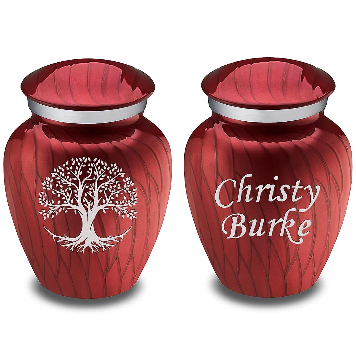 GetUrns Keepsake Embrace Tree of Life Cremation Urn with Custom Engraving (Pearl Candy Red)