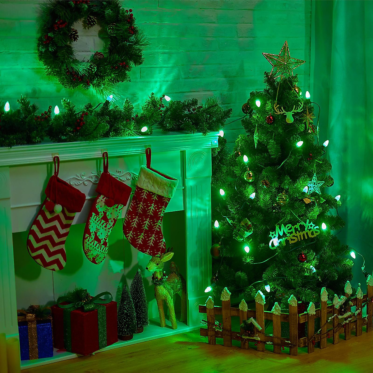 Green C7 LED Replacement Christmas Light Bulb, E12 C7 Shatterproof Replacement Bulbs,Commercial Grade Dimmable Holiday Bulbs for Christmas Outdoor Indoor Patio Roofline String Lights, 25 Pack