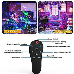 Halloween Christmas Lights Projector Outdoor,Water Wave Aurora Holiday Spotlight with Remote Control,Waterproof LED Landscape Light for Halloween Wedding Party Garden Landscape Wall Tree Decoration
