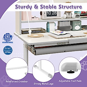 HONEY JOY Kids Desk, Children School Study Desk w/ 7-Level Tiltable Desktop, Height Adjustable Wooden Table w/Bookshelf & Pull-Out Drawer, Student Writing Workstation, Desk for Girls Boys (Gray)