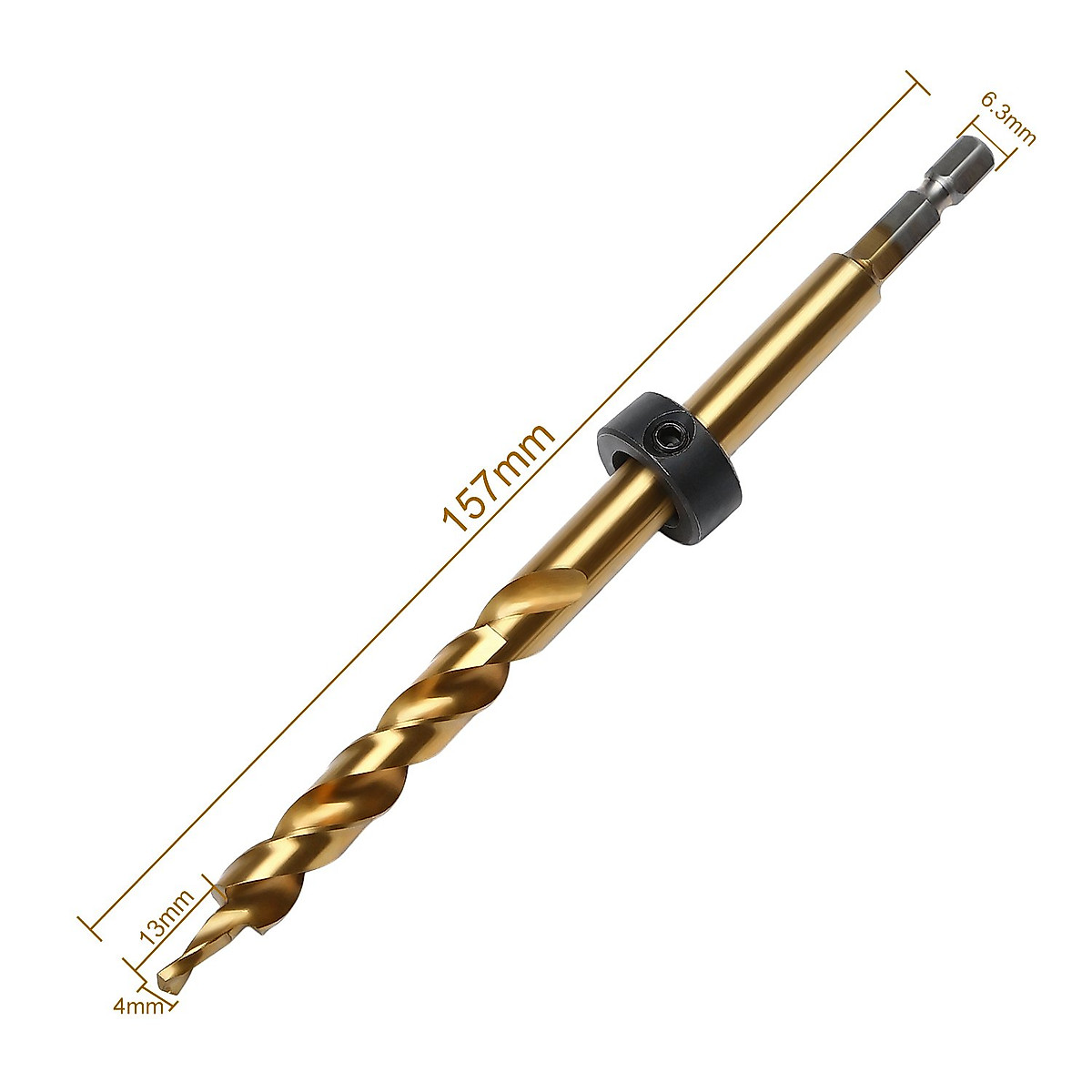 OCGIG 3/8" Pocket Hole Drill 1/4" Hex Shank Titianium coated Twist Step Drills with Adjustable Depth Stop Collar for Manual Pocket Hole Jig System