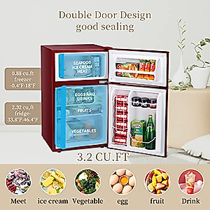 Kndko Compact Refrigerator 3.2 CU.FT. Fridge with Freezer - Dual Door Fridge - Adjustable Temperature, Energy Saving - Retro Refrigerator for Dorm, Bedroom, Apartment, Office, Garage