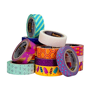 Scotch Expressions Washi Tape Multi Pack, 8 Rolls, Great for Gift Wrapping, Metallic Dots and Stripes Collection