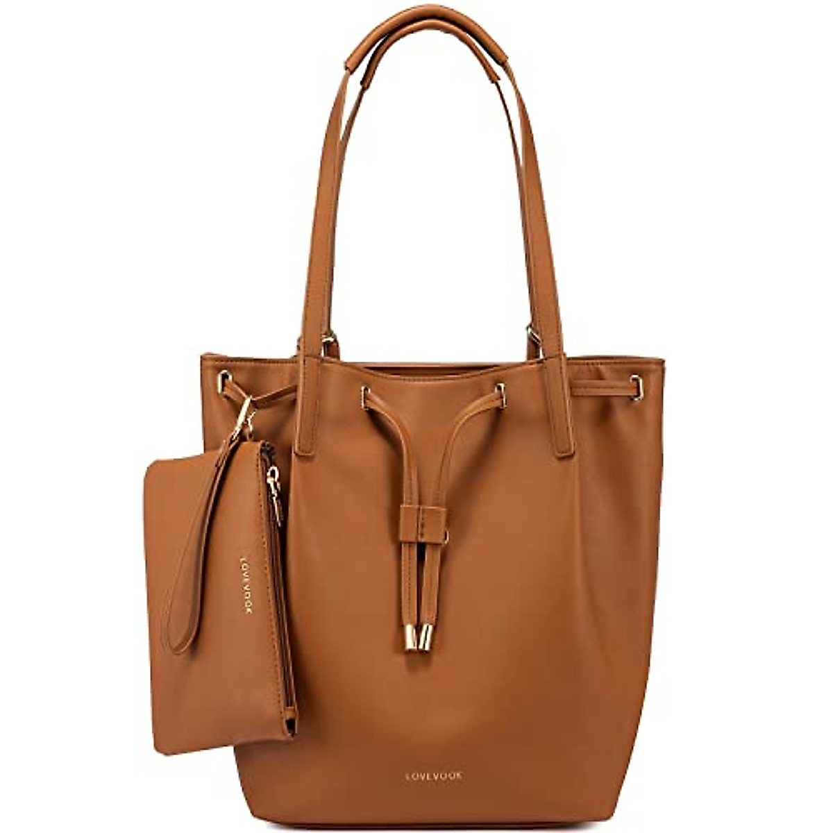 LOVEVOOK Backpack Purses for Women, Tote Bag Convertible PU Leather Backpacks, Fashion Handbag Satchel Bags Casual Back Pack 14 Inch Laptop Backpacks 2PCS, Brown