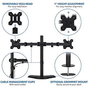 Mount-It! Dual Monitor Stand for Desk - 2 Screen Mount for Two Computer Screens up to 32 Inch and 17 Lbs - Free-Standing Base Swivels, Tilt, Rotates 360 Adjustable Arms - VESA Compatible Sturdy Steel