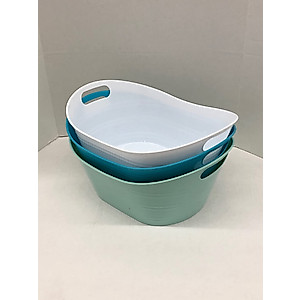 Set of 3 Flexible Oval Beverage Chilling Party Tubs with Handle 14.25x11x6.3, Multicolor