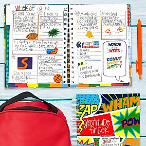 Denise Albright Gratitude Finder® 52 Week Non-Dated Journal for Boys with 177 Totally Cool Hand-Illustrated Stickers (Super Kiddo)