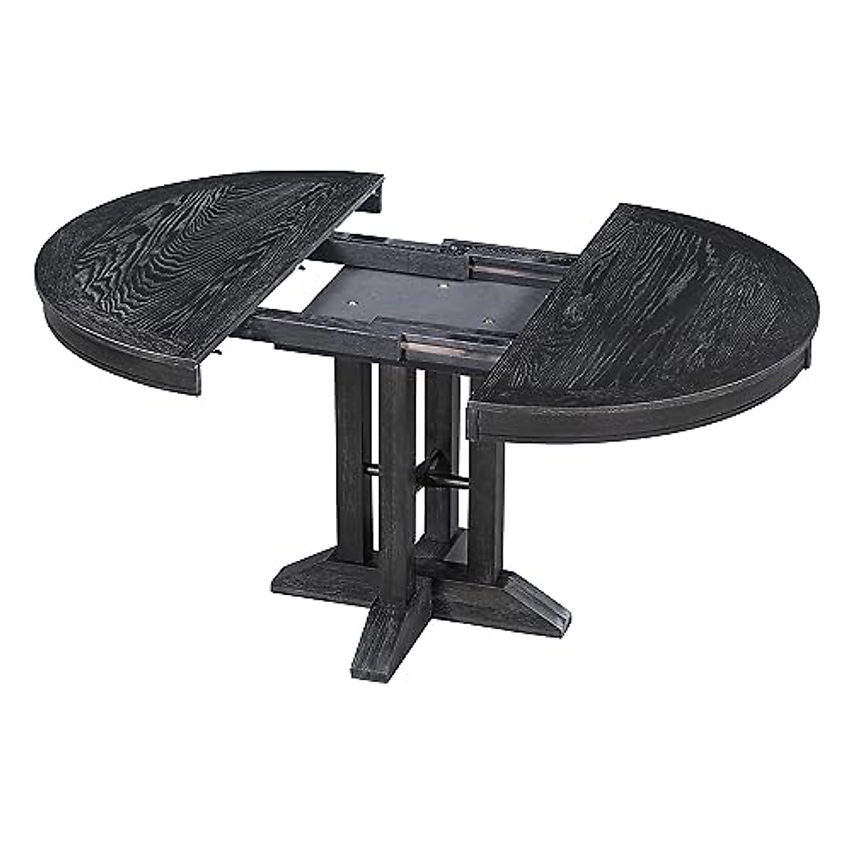 Round Dining Table & Chair Set, Extendable Leaf Wood Dining Table Round to Oval and 4 Upholstered Dining Chairs, 5-Piece Farmhouse Wooden Dining Set, Compact Table Set for Small Kitchen Room, Black