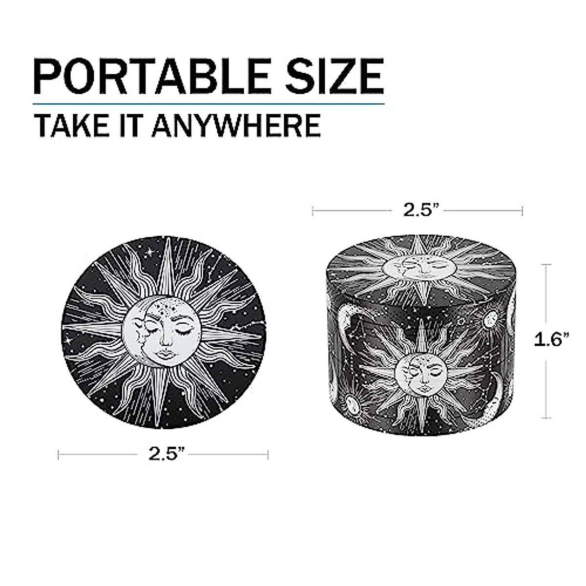 MIDOAIS Grinder 2.5inch, Boho Grinder Sun Moon Black