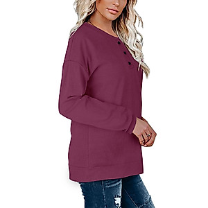 OFEEFAN Comfy Sweatshirts For Women Crew Neck Tunic Tops To Wear With Leggings Deep Purple L