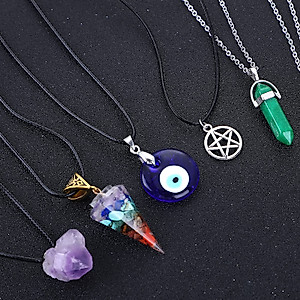 DoreenBow 9Pcs Crystal Pendant Necklace Chakra Healing Spiritual Carnelian Necklace Tree of Life Crystal Necklaces Vintage Hippie Spiritual Jewelry for Women